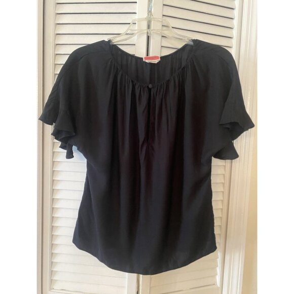 kate spade | Tops | Kate Spade Black Short Flutter Sleeve Blouse Sz M ...